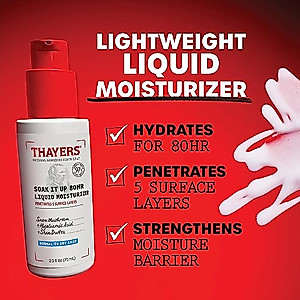 THAYERS Soak It Up 80HR Liquid Moisturizer, Face Moisturizer with Hyaluronic Acid and Snow Mushroom, Dermatologist Tested Skin Care for Normal to Dry Skin, 2.5 Oz