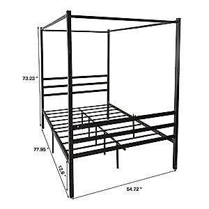 Epinki Metal Canopy Bed Frame, Platform Bed Frame Full with Minimalism Style Frame, Full Black