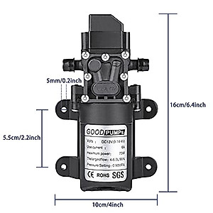 VeYocilk DC 12V Water Pump Diaphragm Pump Self Priming Sprayer Pump with Pressure Switch with 2 Hose Clamps for Garden Lawn