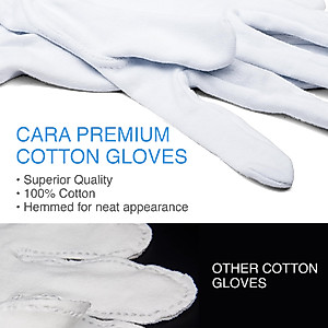 Cara Moisturizing Eczema 100% Premium Cotton Gloves, Medium, White, 24 Pair