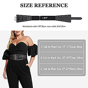 Kajeer Womens Wide Belts for Dresses Vintage Wide Elastic Belts for Women Rivet Cinch Belt with Buckle(M, Black)