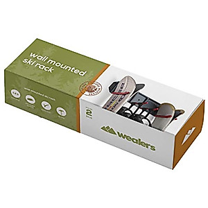 Wall Mounted Rack Organizer for Skis and Poles Heavy Duty Horizontal Wall Ski Rack Garage Storage with Metal Frame and Padded Hooks Indoors Outdoors Premium Wall Hooks (Medium Holds 2 Set of Ski's)