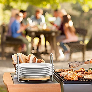 Wisuce Bamboo Plate Holders for Dinner Plates, Adjustable 9"-13" Plate Dish Rack Organizer Stand Stainless Steel Dish Storage Holder for Kitchen Drawer, Countertop, Cabinet, Shelf, Cupboard (Large)