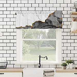 Fall Valance Curtains for Windows Wild Marble Pattern Gold Black Grey White Ombre Short Valances Window Treatment Rod Pocket Valance for Kitchen Bedroom Bathroom Laundry Room 42x18 inch, 1 Panel