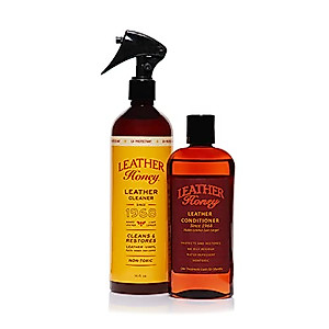 Leather Honey Cleaner and Conditioner Bundle with 16oz Spray Cleaner with UV Protectant and 8oz Conditioner