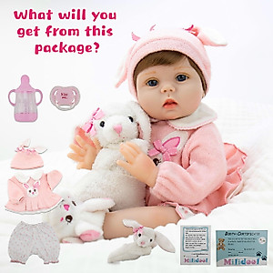 Milidool Reborn Baby Dolls Lifelike Girl Doll 22 inch Realistic Newborn Baby Doll Real Looking Silicone Baby Dolls Girl with Feeding Bunny Toy Gift Set for Kids 3+