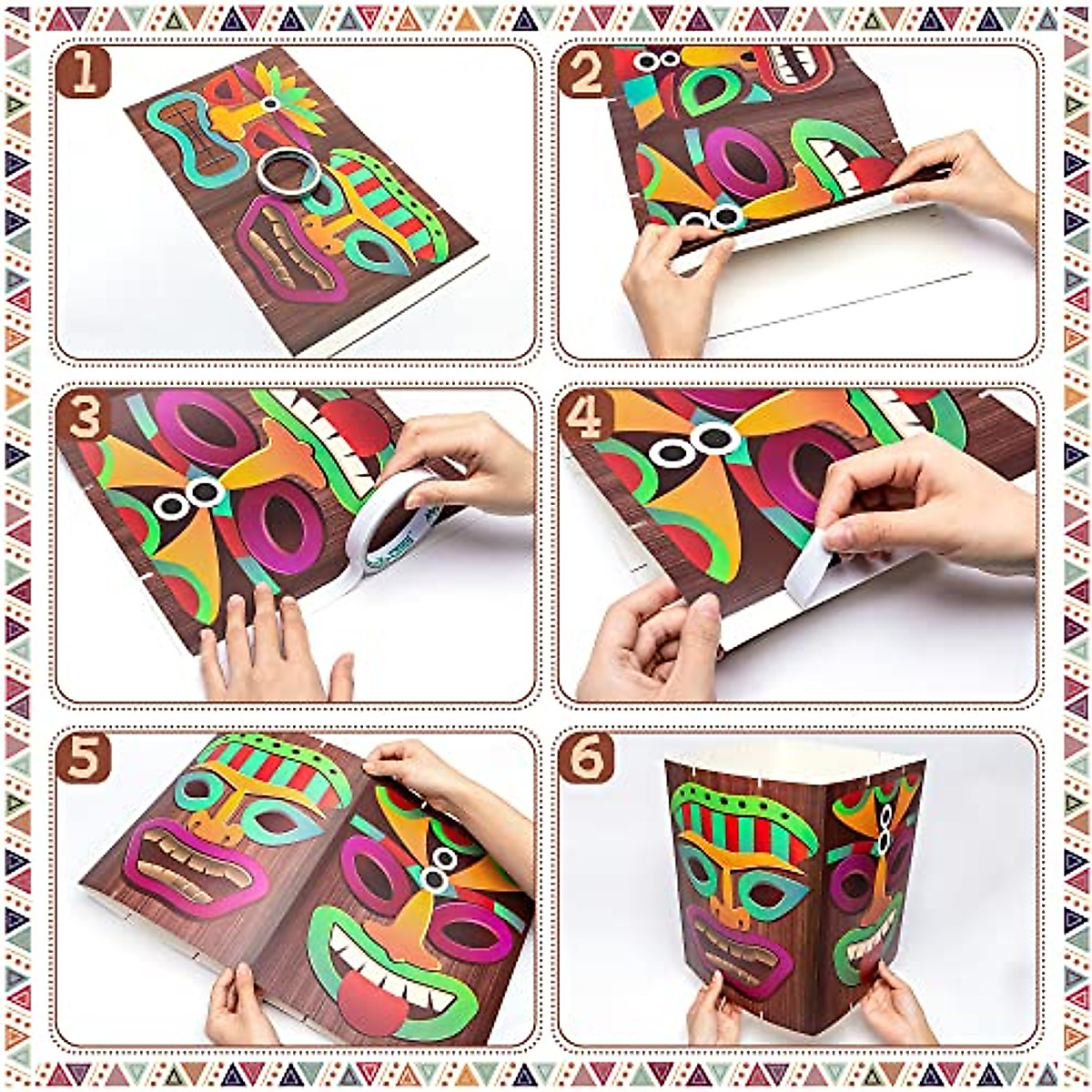 W1cwey 1 Large Tiki Column-6pcs Tiki Column Card Stock Decor, 68.8 Inch Height Three-Dimensional Tropical Hawaiian Luau Birthday Party Decoration Supplies Tiki Totem Decoration for Aloha Outdoor