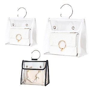Holgosiu Handbag Dust Bag Clear Handbag Storage Transparent Handbag Organizer Clear Purse Storage Organizer Anti-dust Storage Bag for Closet PVC Handbag Dust Cover Clear Hanging Shelves, 3 Sizes