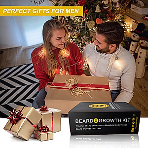 HALICOL Beard Growth Kit - Beard Kit Gifts Set with 0.25mm Beard Roller, Beard Growth Serum Oil, Beard Balm and Comb, Help Beard and Hair Growth - Gifts for Men Dad Him Boyfriend Husband Brother