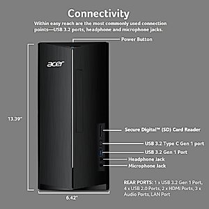 Acer Aspire TC-1780-UA92 Desktop | 13th Gen Intel Core i5-13400 Processor | 8GB 3200MHz DDR4 | 512GB M.2 SSD | SD Card Reader | Intel Wi-Fi 6E AX211 | Windows 11 Home, Black