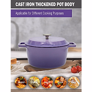 NWsystems 4.2 QT Cast Iron Dutch Oven, Non-stick and Enamel Interior, Multi-purpose Cooking & Baking, Suitable to All Kinds of Cooktops, Dishwasher Safe, and the Gift for Family and Friends - Violet