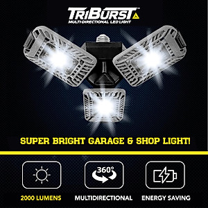 Triburst by Bell+Howell, ASON TV 4000 Lumens / 6500 Kelvin Indoor Lights, Ultra Bright Lighting with 144 LED Bulbs and Multi-Directional Triple Panel Bedroom, Garage, Ceiling Light