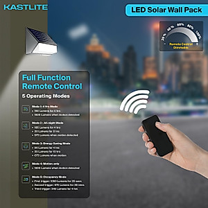 KastLite 12W Outdoor Solar Motion Sensor Light Wall Pack, 1500LM 5-Mode IP65 Dusk to Dawn LED Remote Control Light - Waterproof Wireless Smart Home Security Lighting for Yard Pathway Garden Garage