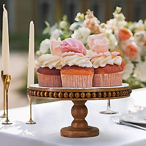 Ameuphercy Round Wooden Cake Stand with Disposable Cake Board, 9.9 in Diameter, 5 in Height, Brown