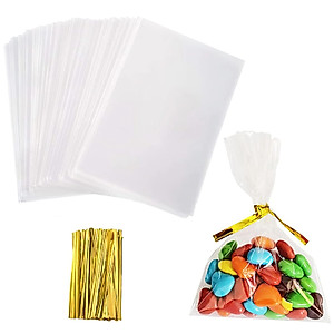 Yotelab Cellophane Treat Bags, 5x7 Inches Cookie Bags With Twist Ties,Clear Cello Treat Bags for Candy,100 Pcs Party Favor Bags