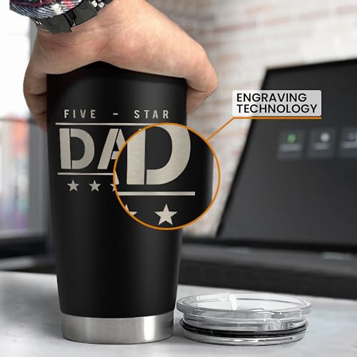 SANDJEST Five-star Dad Tumbler with Lid - Best Dad 20oz Insulated Stainless Steel Mug - Coffee Cup for Travel Sport Outdoor Activities Office, Gift for Birthday Father's Day