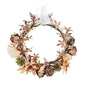 DDazzling Sunflower Flower Crown Eucalyptus Halo Women Girls Headpiece Photo Prop (Coffee)