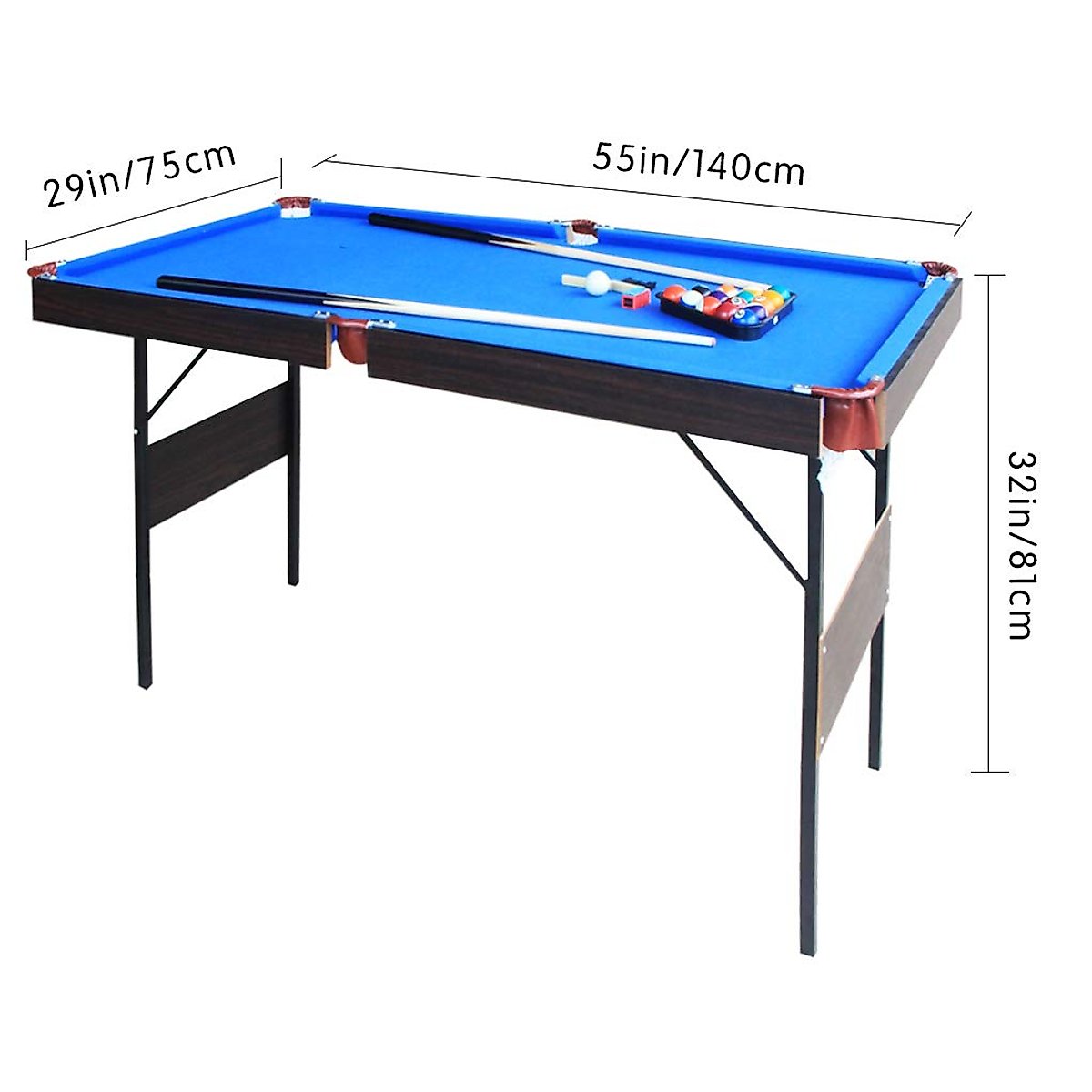 55" Folding Pool Table Set Mini Billiard Pool Table Portable Table Top Snooker Game with Accessory, Simple Assembly, Blue