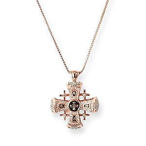Nazareth Store Crusaders Jerusalem Cross Pendant Necklace Gold Plating 18k Enamel Crystallized Stones 1.3" (Black)