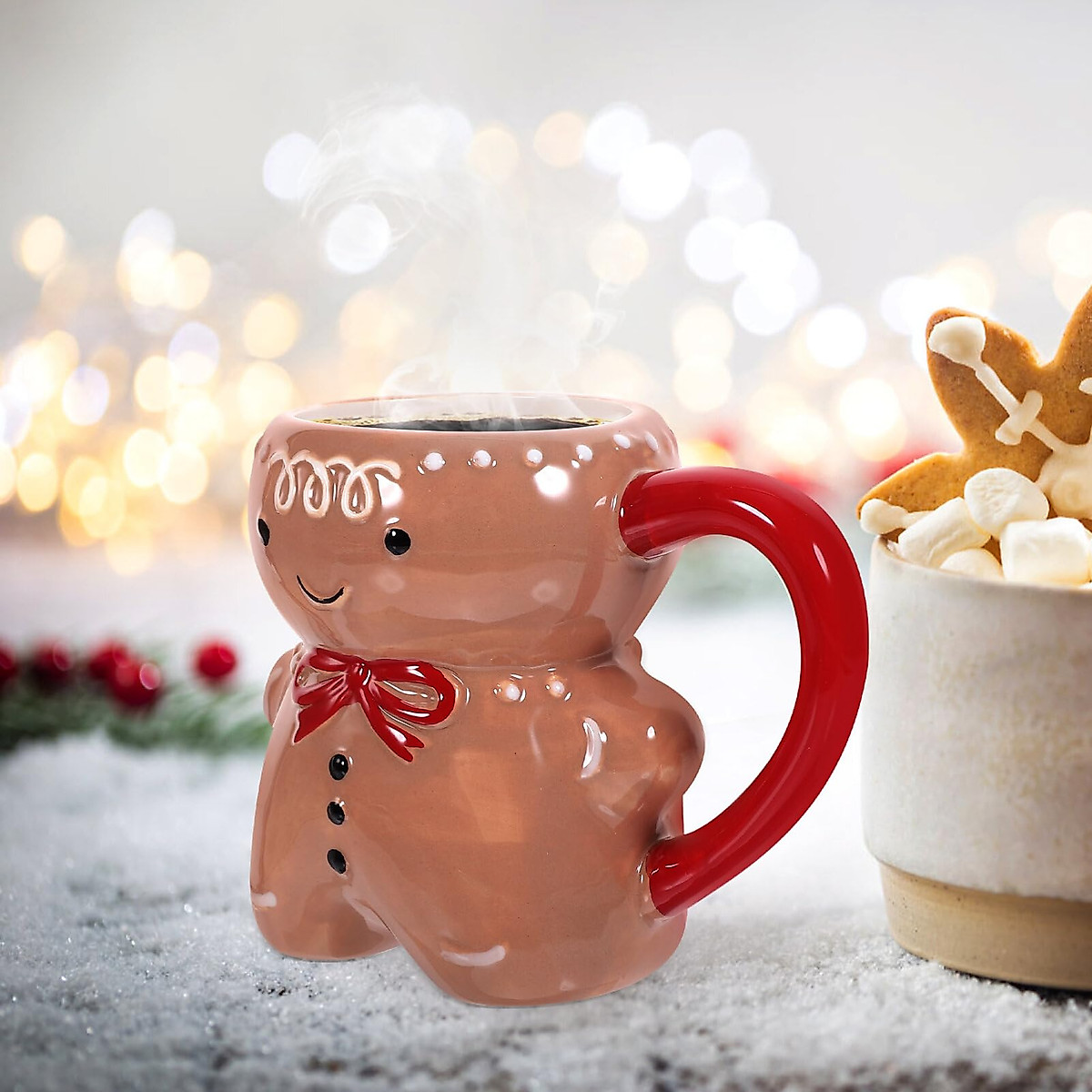 Amosfun Gingerbread , Ceramic Christmas Coffee Cup Christmas Character Mugs Xmas Party Tea Cup Novelty Drinking Cup for Hot Chocolate Cocoa Mugs