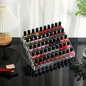 Cq acrylic Clear Nail Polish Organizers And Storage,5 Layer Nail Polish Rack Tabletop Display Stand Holds Up to 45 Bottles, Acrylic 5 Tier Essential Oils Holder For Professional Nail Salon