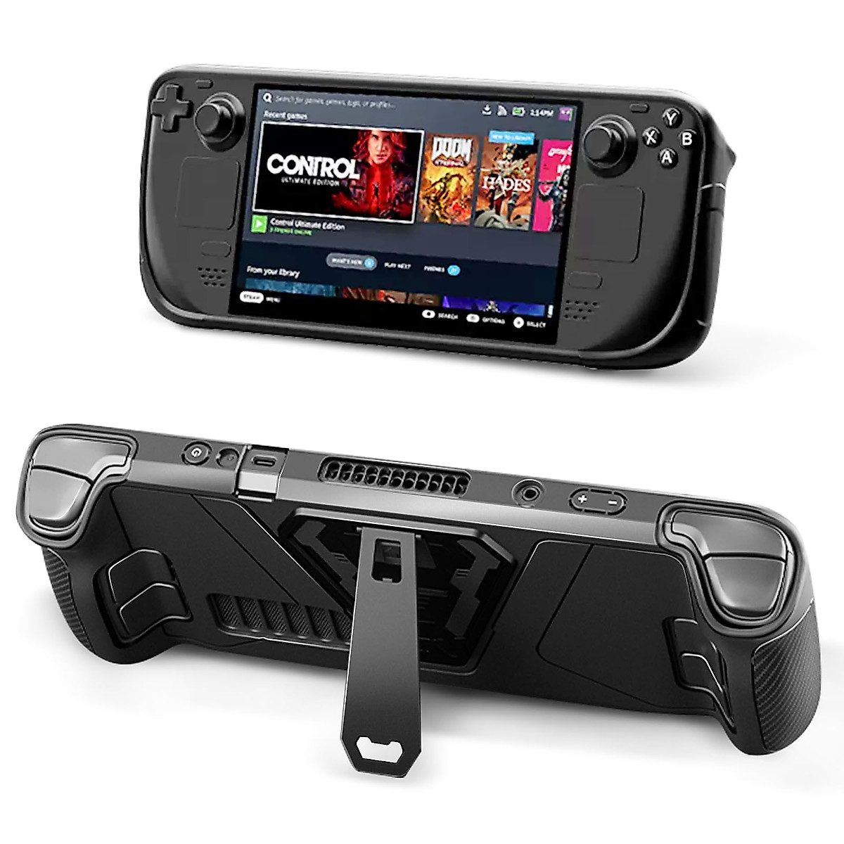 MOJOXR Metal Kickstand Protective Case for Steam Deck-Accurate Cutouts TPU Cover with Stable Stand, Great Case Accessories Fit for Official Carrying Case，Enhanced Comfort and Protection (Black)