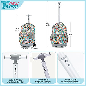 NEW TILAMI Rolling Backpack with Wheels for Boys School Adjustable Laptop Backpack with Wheels for Girls to School Travel Camping Boys Rolling Backpack Cute Cats 18 Inches