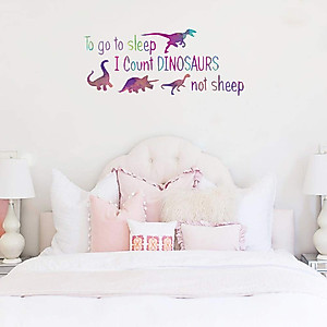 Dinosaur Wall Quote Decals to Go to Sleep I Count Dinosaurs Not Sheep Wall Decor Sticker Watercolor Dino Bedroom Wall Saying ( Real Peel and Stick)