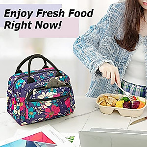 musumen Retro Print Lunch Bag for Women and Teenage Girls - Triple Insulated, Leak-Proof and Waterproof with Multiple Pockets - Fits Most Lunch Boxes and Holds One or Two Meals