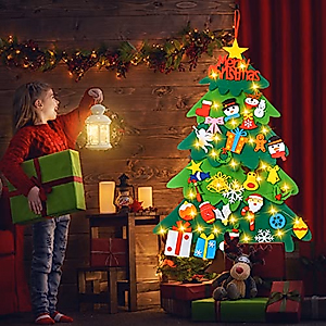 KIMOBER Lighted Felt Christmas Tree,Prelit DIY Christmas Tree with 40Pcs Detachable Ornaments Wall Hanging Decor for Xmas Party