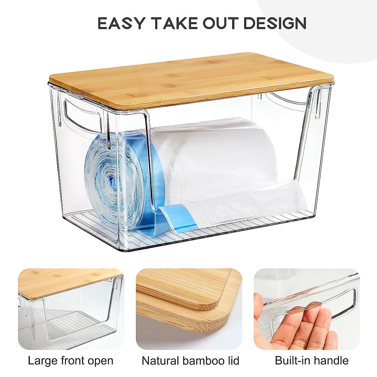 Extra Large Trash Bag Holder, Acrylic Garbage Bag Holder Dispenser with Lid for Kitchen and Under Sink