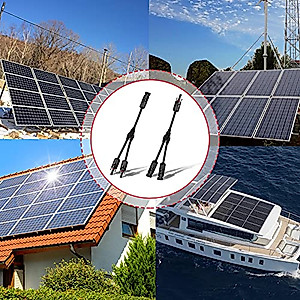 Solar Panel Y Branch Parallel Cable 2 Pairs, 45A Waterproof Solar 2 to 1 Adapter Cable Wire Male Female Connector, (MFF+FMM 2 Pair,30CM/0.98FT)