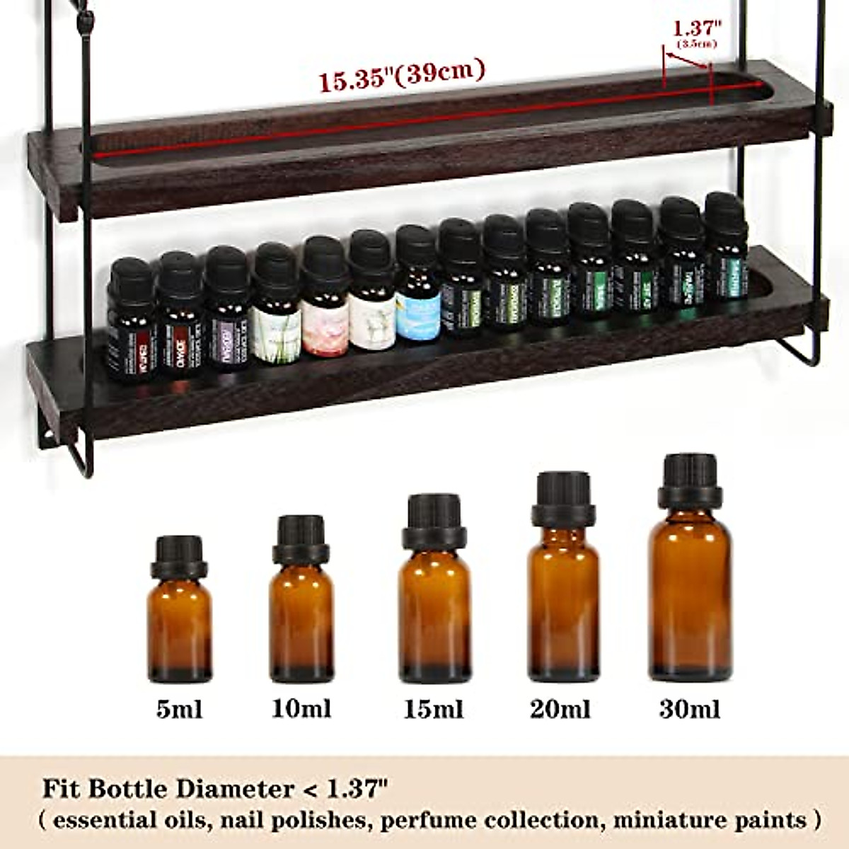 THYGIFTREE Essential Oil Storage Shelf Wall Mounted Wooden Essential Oil Collection Display Rack Organizer 5 Tiers Holds 75 Bottles, Nail Polish Holder Paint Organizer