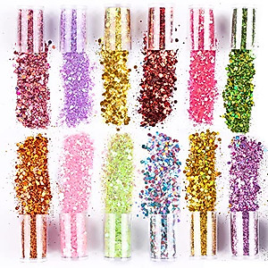 Chunky&fine Mixed Iridescent 36 Colors Set for Nail Art Body Eye Hair Glitter Craft Tumbler Making Selected Holographic Glitter Set