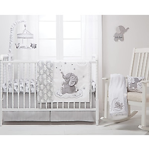 Wendy Bellissimo Super Soft Plush Baby Blanket - Moon and Back Elephant Baby Blanket in White & Grey (30x40)