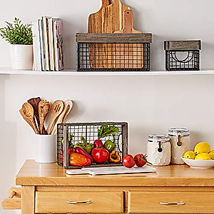 DII Farmhouse Wood Rimmed Wire Storage Basket Set, Silver, Assorted