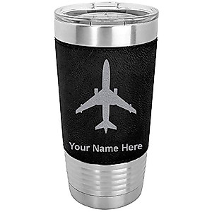 LaserGram 20oz Vacuum Insulated Tumbler Mug, Jet Airplane, Personalized Engraving Included (Faux Leather, Black)