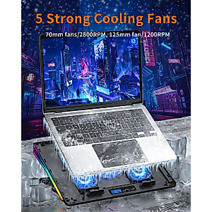 AICHESON Gaming Laptop Cooling Pad, RGB Lights Computer Cooler Stand, 5 Quiet Fans for 15.6-18 Inch Laptops, PC Notebook Heat Dissipation, AA2