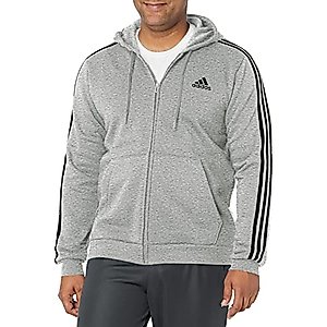 adidas Men's Size Essentials Fleece 3-Stripes Full-Zip Hoodie, Medium Grey Heather, XX-Large/Tall