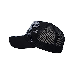 WITHMOONS Meshed Baseball Cap Skull Rhinestones Trucker Hat KR1751 (Twoblack)