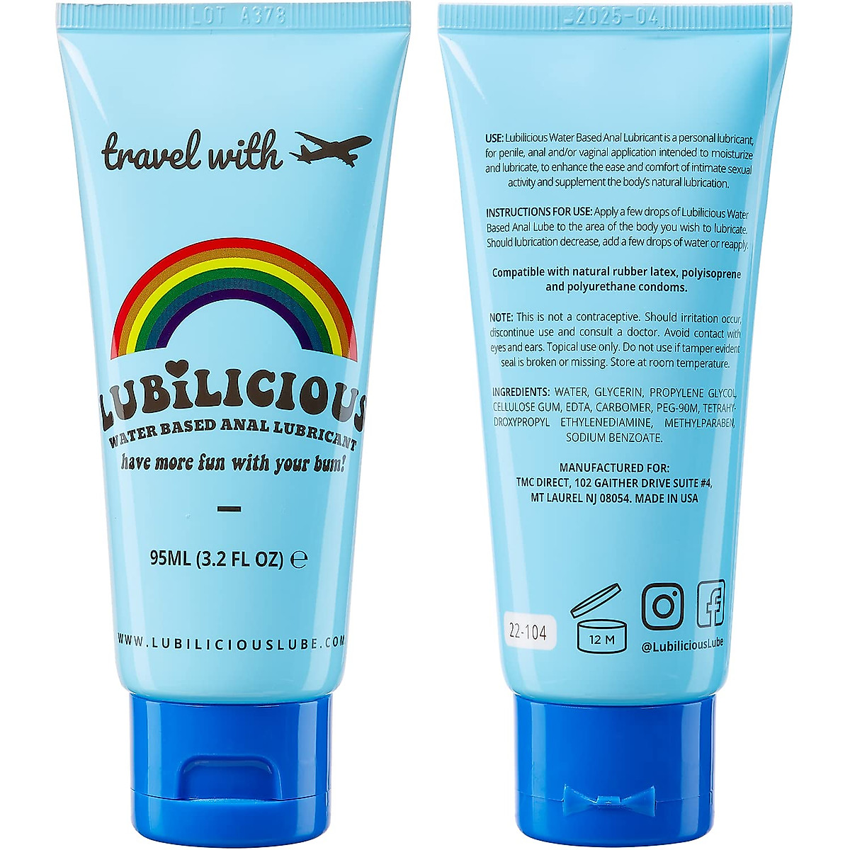 Lubilicious Water Base Lube 3.2 oz – Long-Lasting Water Based Lubricant – Discreet Personal Lubricant for Privacy – Smooth, Non-Sticky Water Based Lube for All Needs
