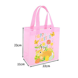 Ainid 8PSC Easter Treat Bags, Large Reusable Bunny Egg Easter Basket with Handles Kids Party Gift Bags Tote Bags, Non-Woven Easter Treat Bags for Easter Party Supplies 8.8 x 8.3 x 4.5inch