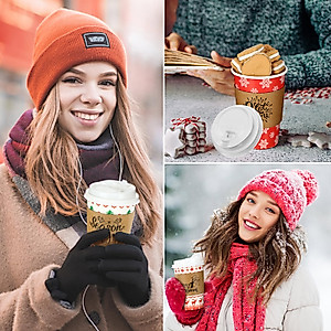 Suttmin 300 Pcs Christmas Disposable Coffee Cups with Lids and Sleeves 12 Oz Christmas Paper Cups Christmas Drinking Cups Hot Cocoa Chocolate Cups Party for Xmas Holiday Daily Holiday (Classic Style)