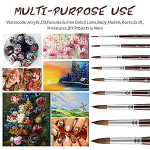 Sable Watercolor Brushes, Fuumuui 9pcs Detail to Mop Kolinsky Sable Brushes Round Pointed Professional Watercolor Brushes Perfect for Watercolor Gouache Acrylic Ink Painting