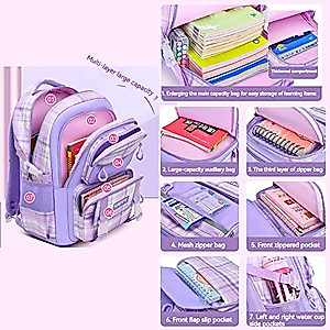 WYCY Kids Backpack School Backpacks for Girls Large Bookbags for Teen Girls Cute Book Bag with Compartments for Teen Girl Kid Students Elementary Middle School(Purple)