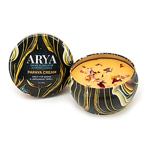 Arya Smoke Eliminator Candle with Flower 100% Soy Wax 50 Hours Burn Time Odor Eliminating High Fragrance Concentration Candle Tin Reusable Jar - 8oz (Papaya Cream)