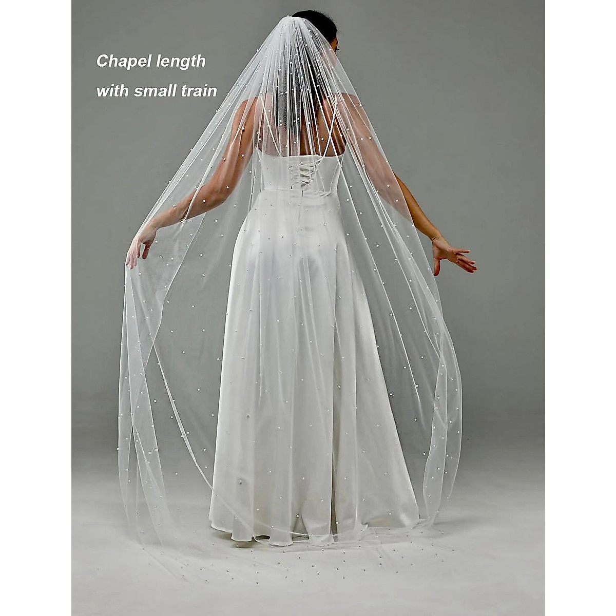 Elawbty 1 Tier Pearl Cathedral Length Wedding Bridal Veil With Metal Comb White F55