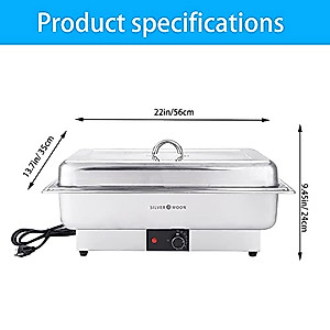 SILVER MOON 9 QT Electric Chafing Dish Buffet Set, Electric Chafer, Stainless Steel Chafing Dish for Buffet, Chafers and Buffet Warmers Sets, Buffet Servers and Food Warmers for Parties