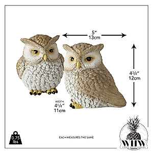 WHW Whole House Worlds Baby-Barn Owl Figurines, Set of 2, Gold, White and Yellow, Black Accents, Detailed Feathers, Hand Cast Resin, 4.75 Inches Each