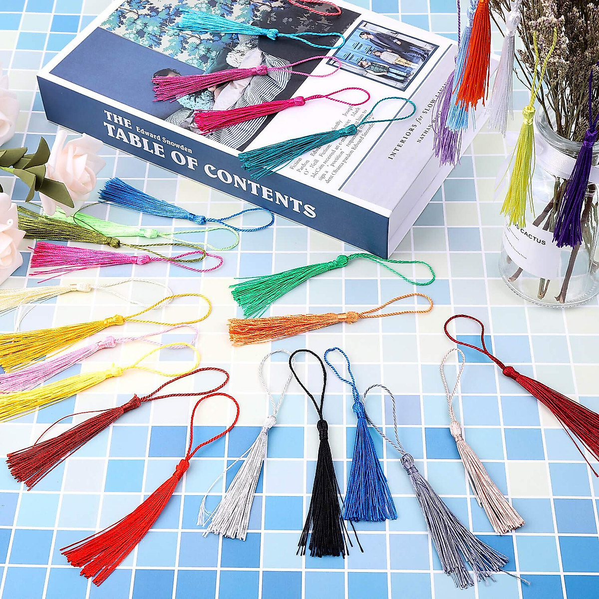 Tassels, Cridoz 120Pcs Bookmark Tassels Silky Handmade Soft Craft Mini Tassels with Loops for Bookmarks, Crafts and Jewelry Making, 30 Colors